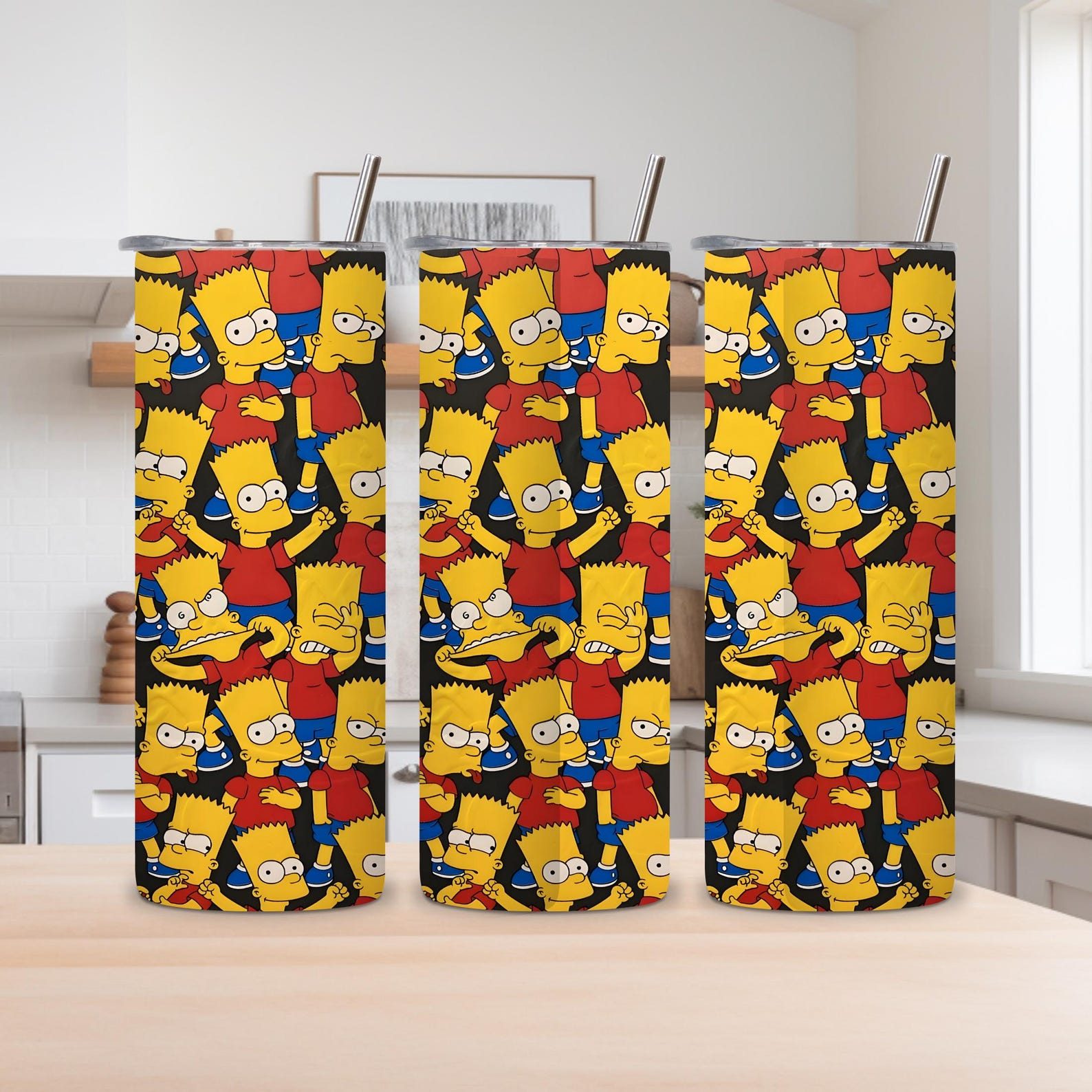 Simpsons Cartoon Collage Tumbler | 20oz Stainless Steel Cup With Straw ...