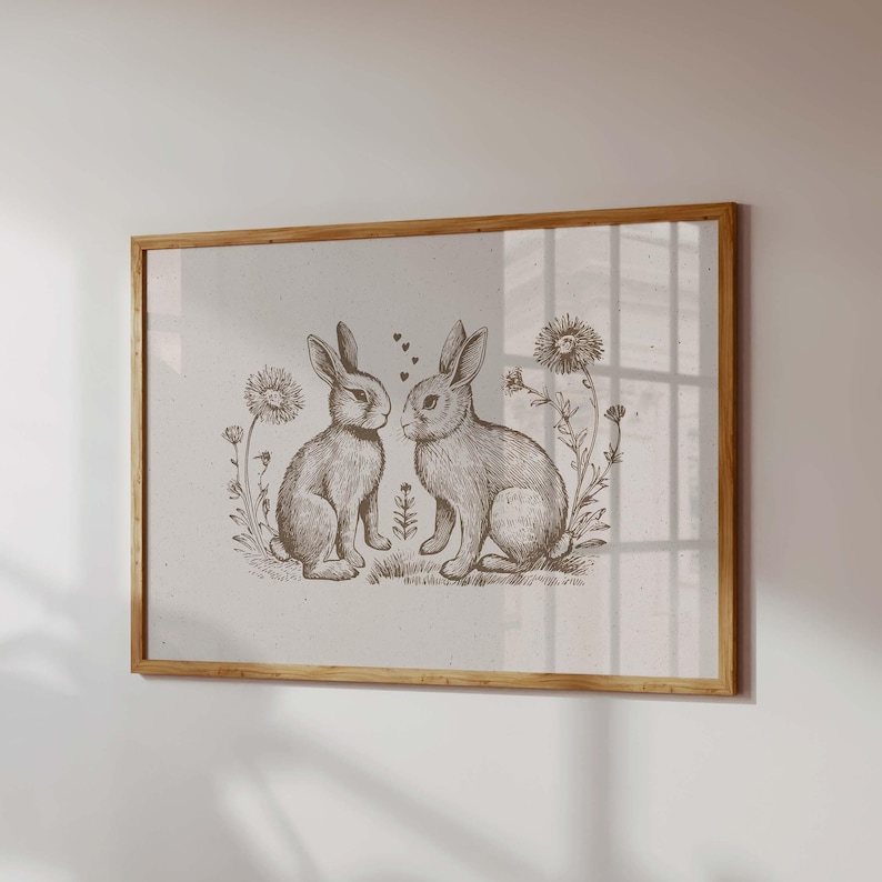 Bunny Wall Art Print: Brown Vintage Nursery Decor (printed & Shipped ...