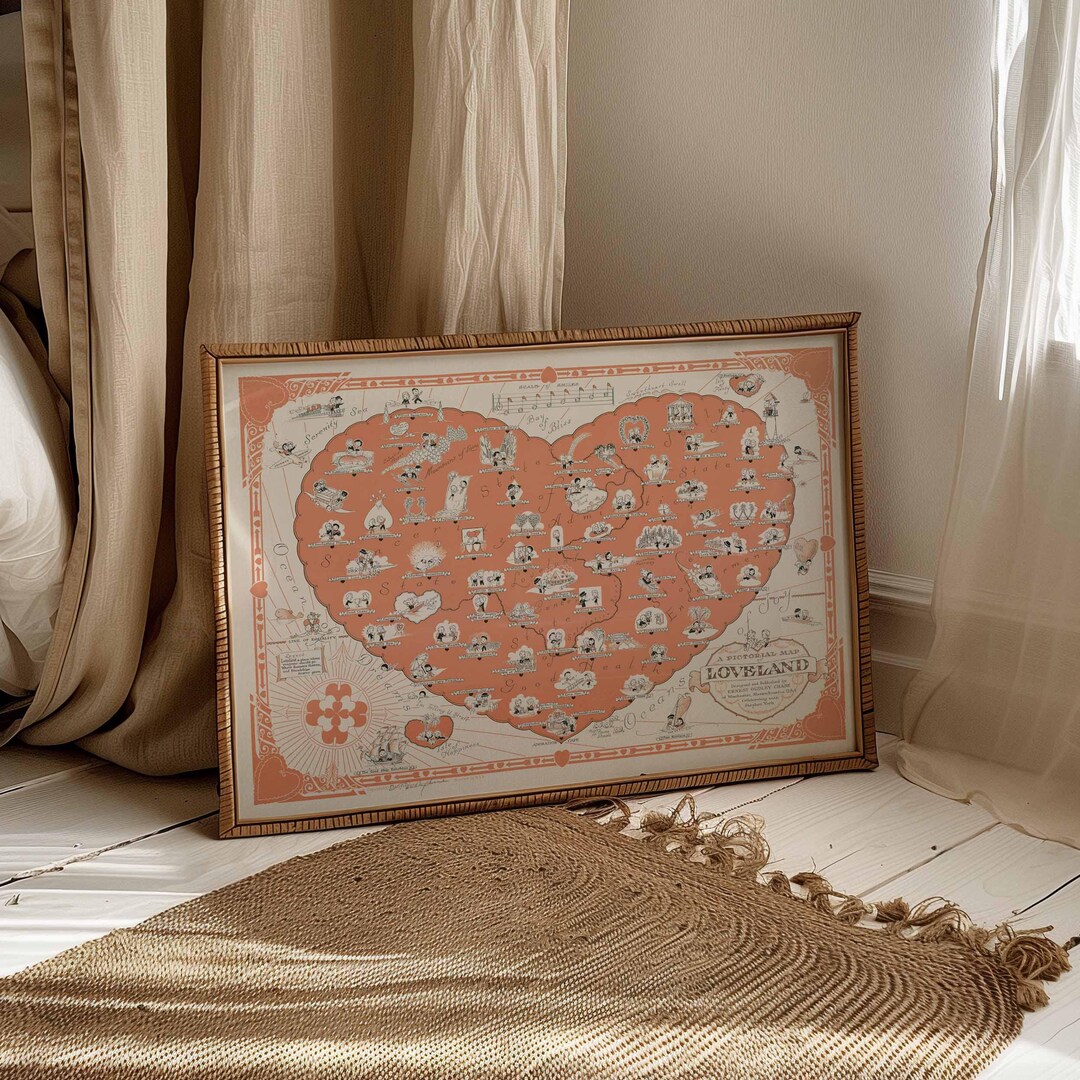 Vintage Valentine Decor Wall Art: Love Land Print (printed and Shipped ...