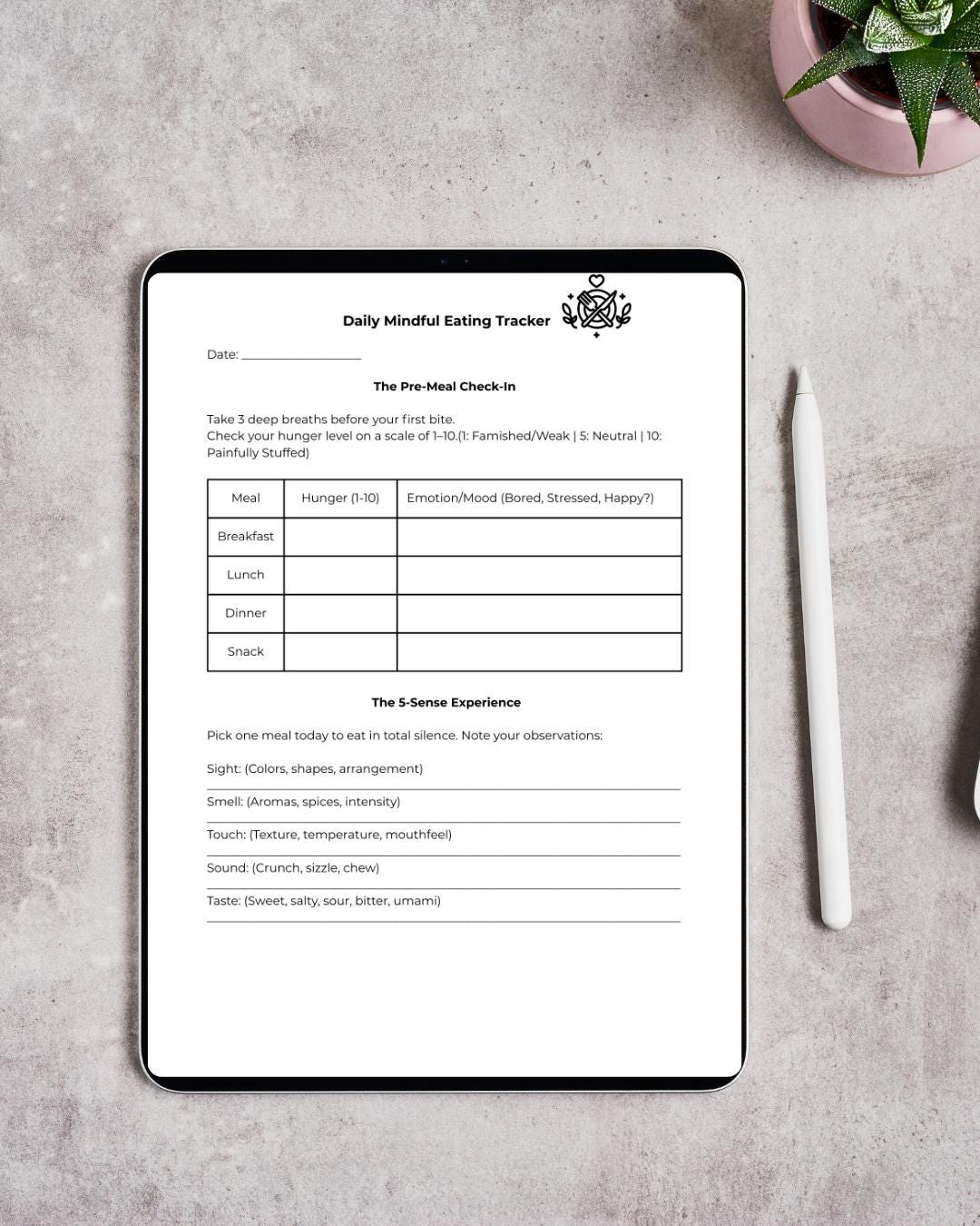 Mindful Eating Journal Template, Intuitive Eating Tracker PDF, Hunger ...