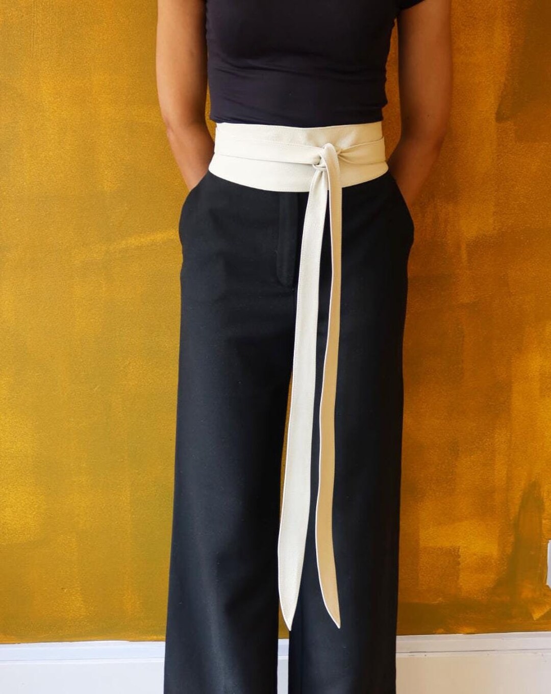 Beige Handmade Leather Obi Belt Sash Tie Belts Double Wrap Belts ...