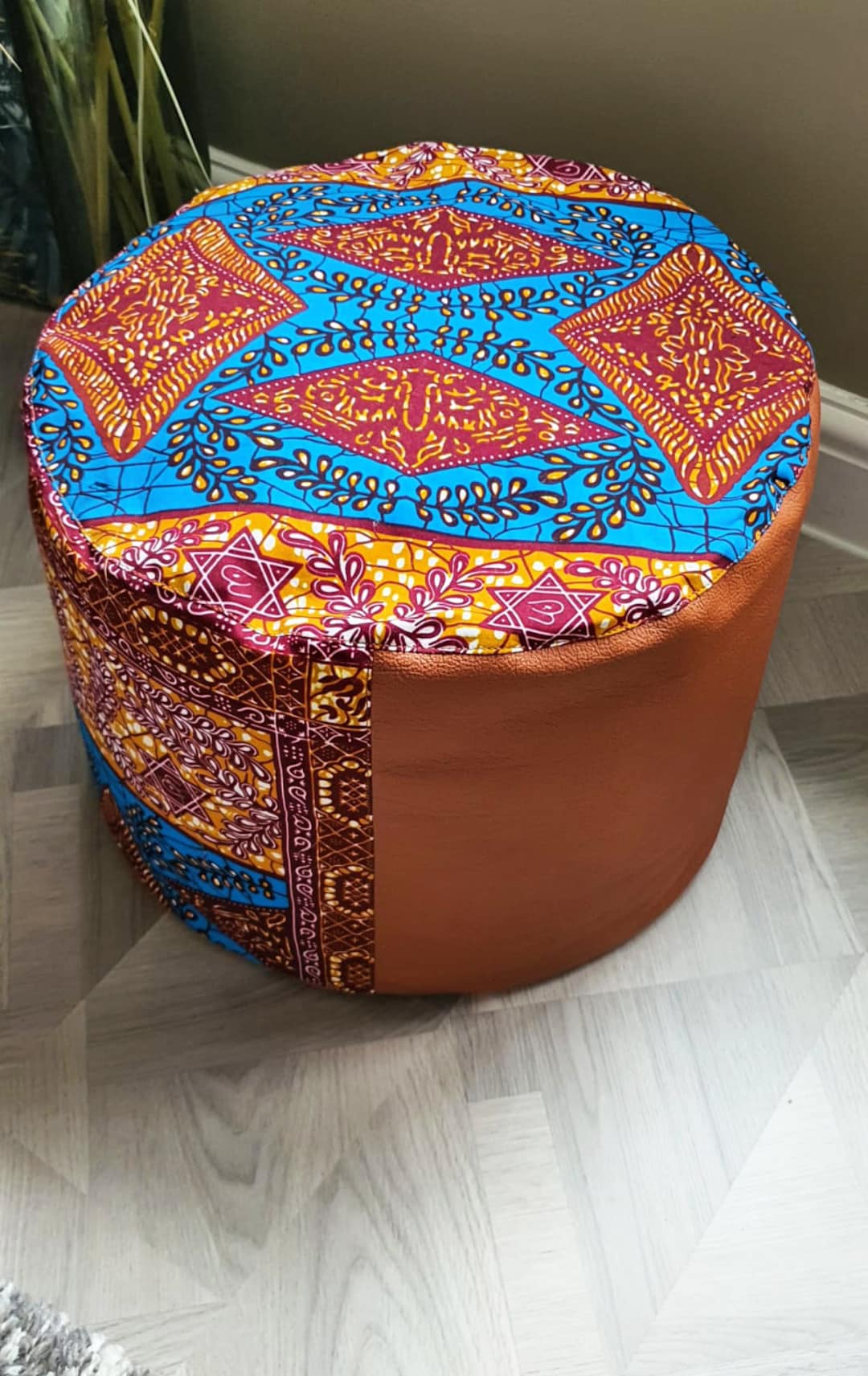 Handmade Leather & African Print Pouffe: Floor Seating Footstool - Etsy