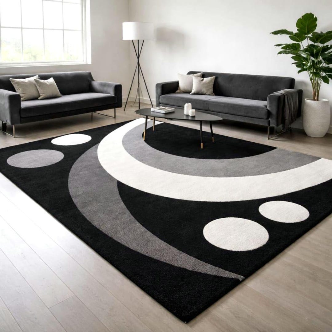 Modern Black White Abstract Tufted Area Rug Geometric Design Living ...