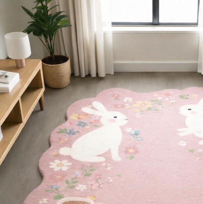 Hand-tufted Wool Bunny Rug – Pink Floral Nursery Carpet - Etsy