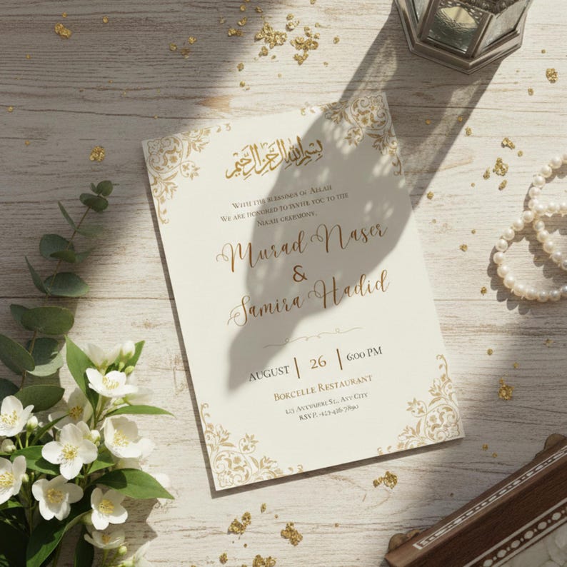 Editable Islamic Nikah Invitation Template, Minimal Muslim Wedding ...