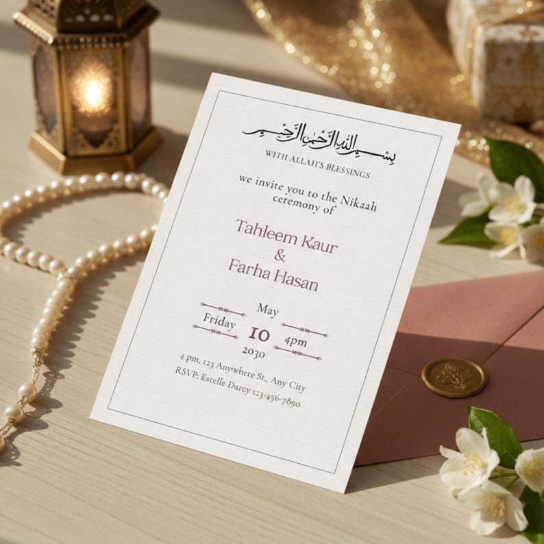 Minimal Islamic Wedding Invitation, Editable Nikah Template (canva ...