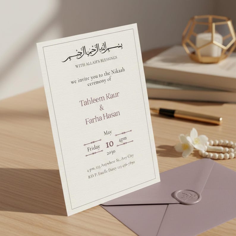 Minimal Islamic Wedding Invitation, Editable Nikah Template (canva ...