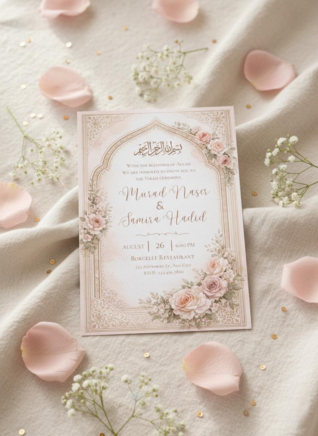 Islamic Nikah Invitation Template, Floral Muslim Wedding Invite ...