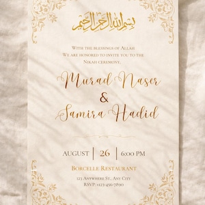 Editable Islamic Nikah Invitation Template, Minimal Muslim Wedding ...