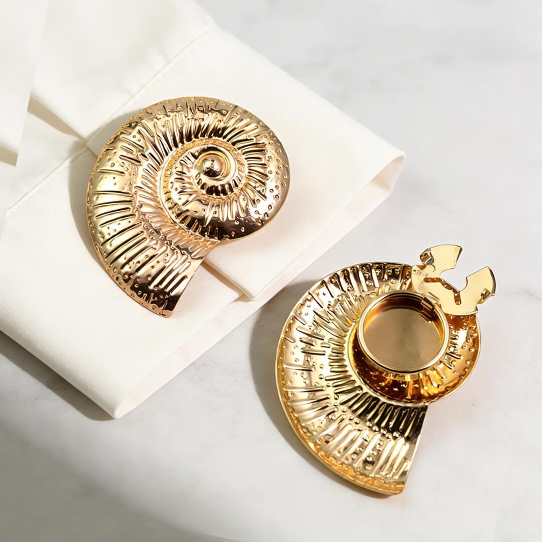 Gold Trumpet Shell Button Covers, Ocean Cufflinks, Gift for Her - Etsy