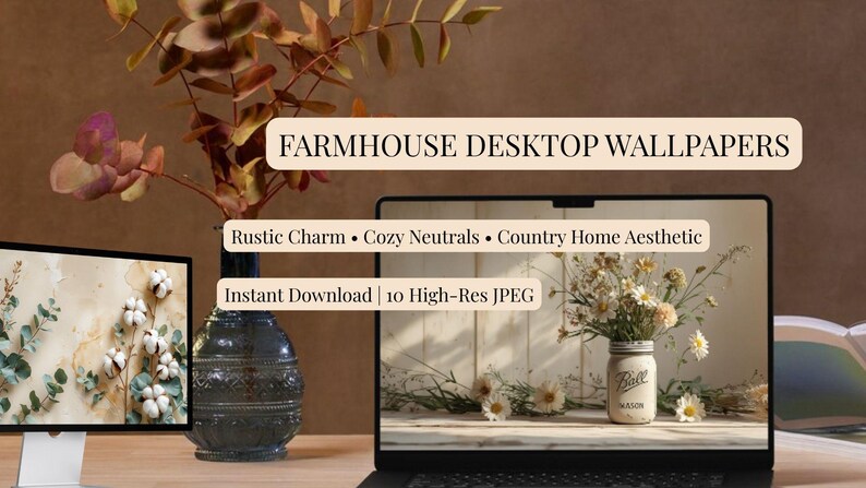 Farmhouse Desktop Wallpaper Pack | Rustic Country Aesthetic | Neutral ...
