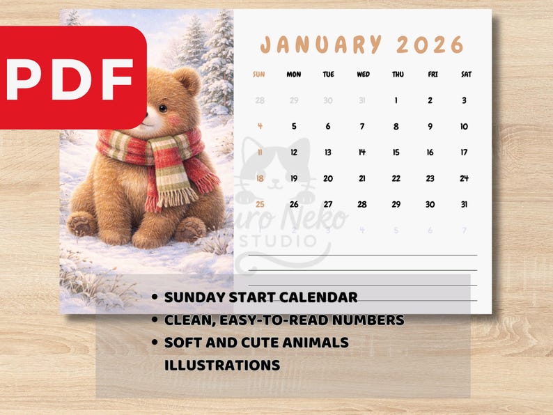 2026 Cute Animals Calendar Printable | Monthly Animal Calendar | A5 ...