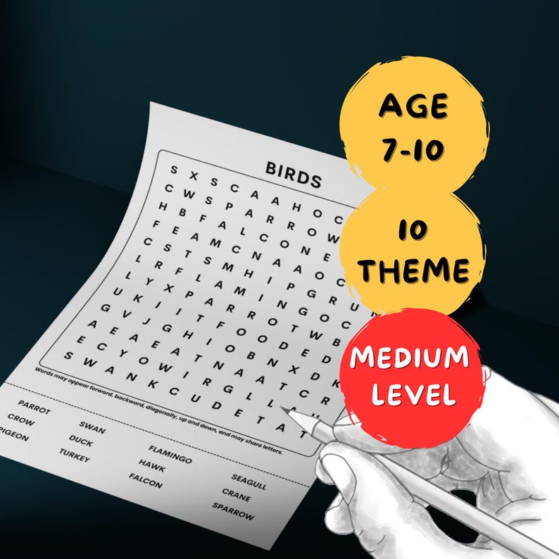 Word Search Challenge Printable for Kids Medium | Themed Vocabulary ...