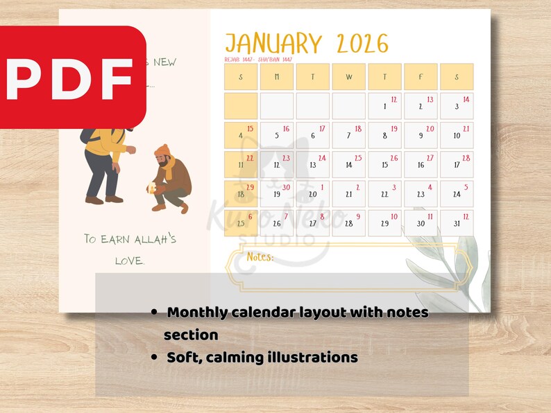 2026 Islamic Calendar Printable | Monthly Planner With Notes | A4 A5 ...