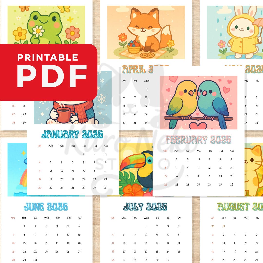 2026 Cute Animal Calendar Printable | A5 Monthly Planner | Kawaii Desk ...