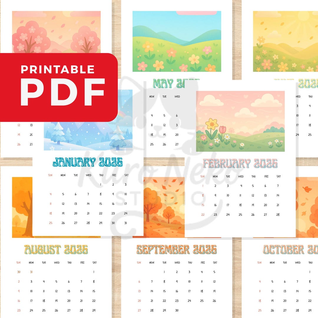 Pastel Scenery 2026 Calendar (digital Download) - Etsy