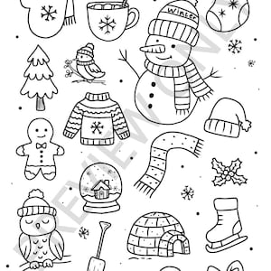 Winter Doodles Coloring Pages & Clipart | Printable PDF | PNG Icons ...