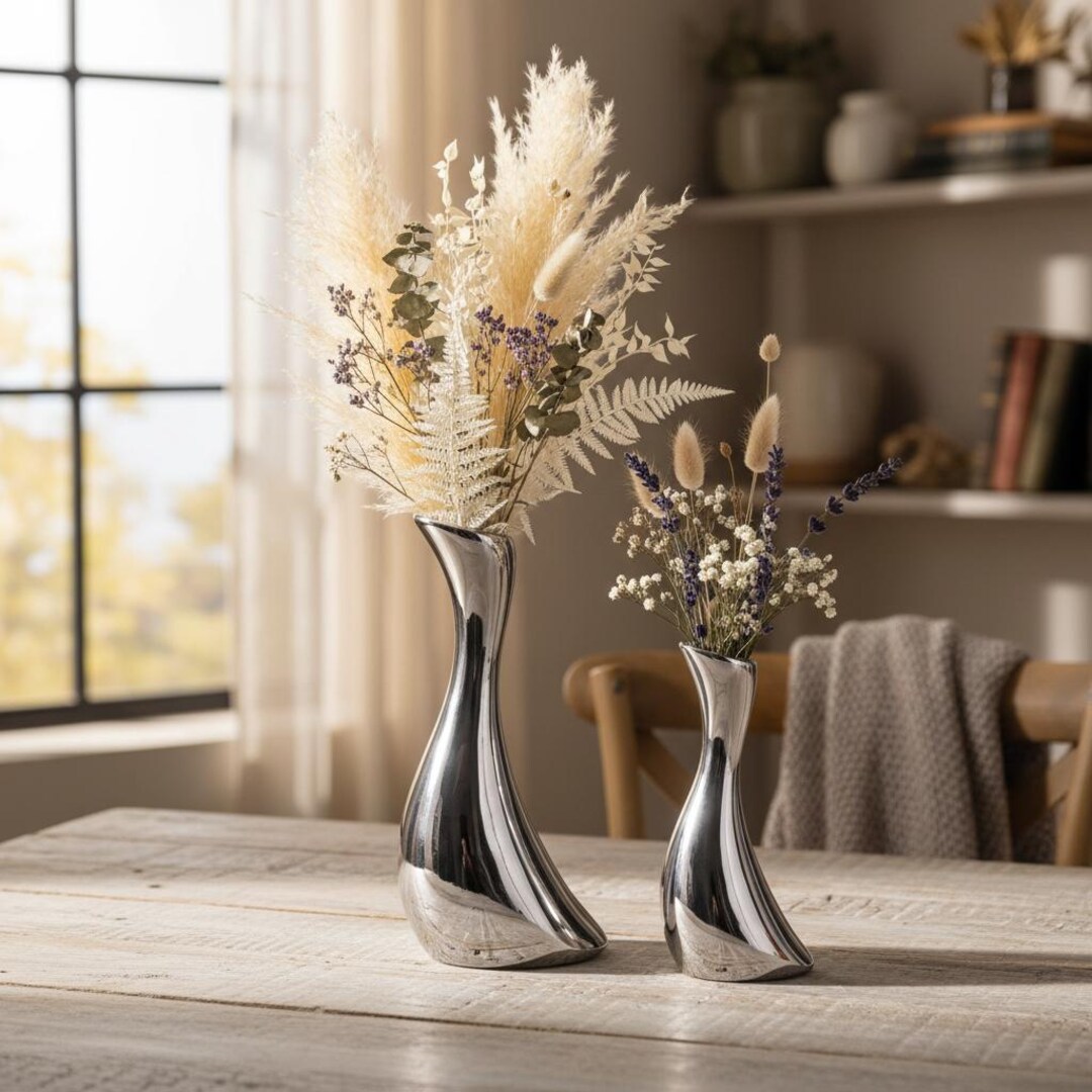 Electroplated Silver Ceramic Vase – Modern Streamline Home Decor for ...