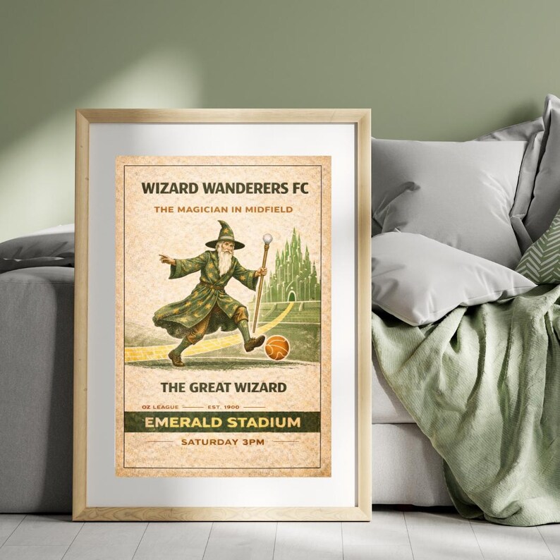 Vintage Wizard of Oz Football Print | the Wizard Retro Soccer Poster ...