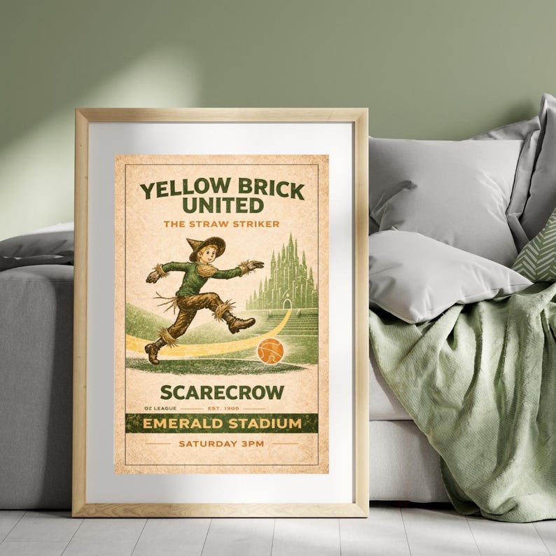 Vintage Wizard of Oz Football Print | Scarecrow Poster | Retro Wall Art ...