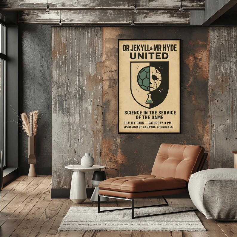 Jekyll and Hyde Retro Football Crest Logo, Soccer Poster, Man Cave ...
