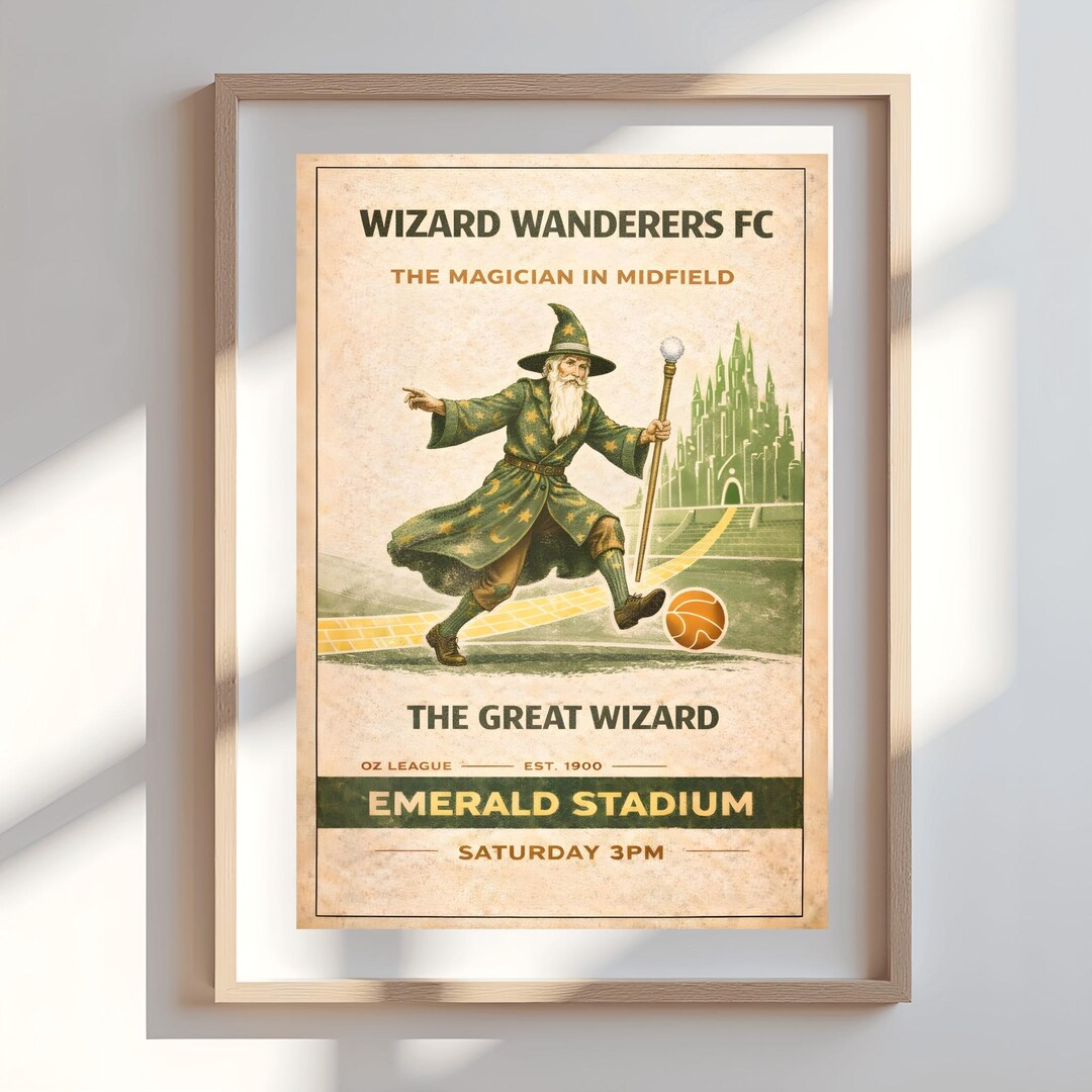 Wizard of Oz Soccer Poster, Retro Football Club Print, Fantasy Artwork ...