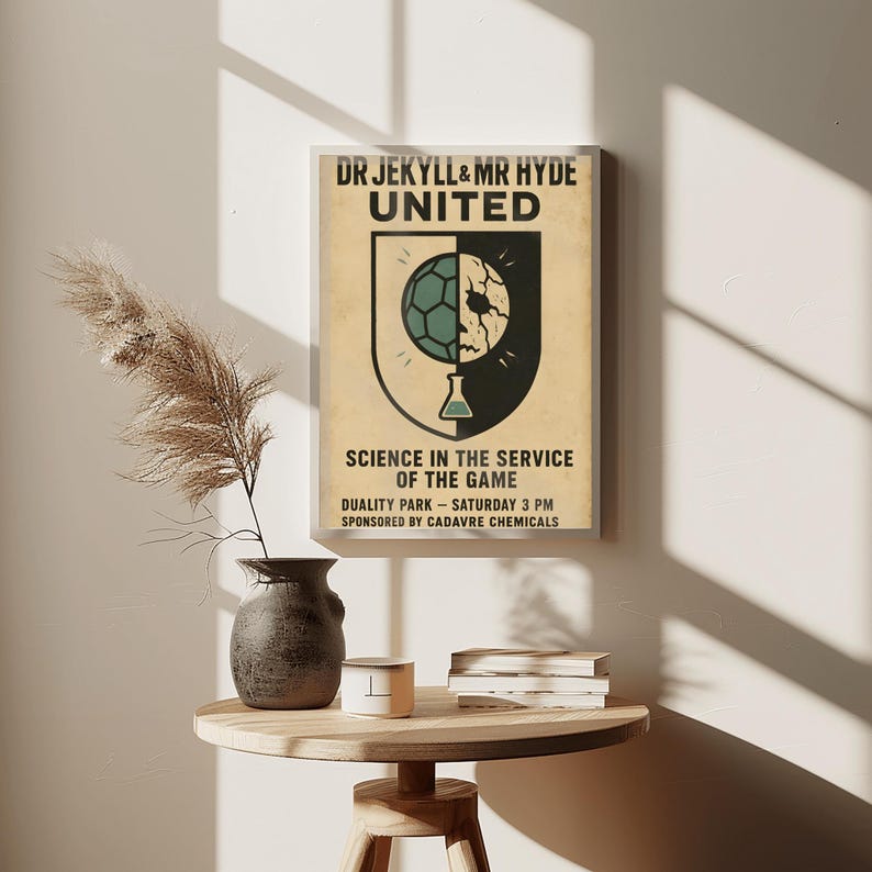 Jekyll and Hyde Retro Football Crest Logo, Soccer Poster, Man Cave ...