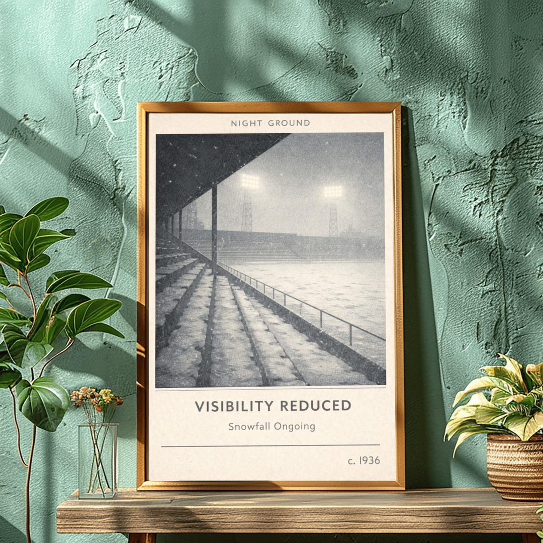 Vintage Football Wall Art – Night Ground — Snow Pitch Stadium | Vintage ...