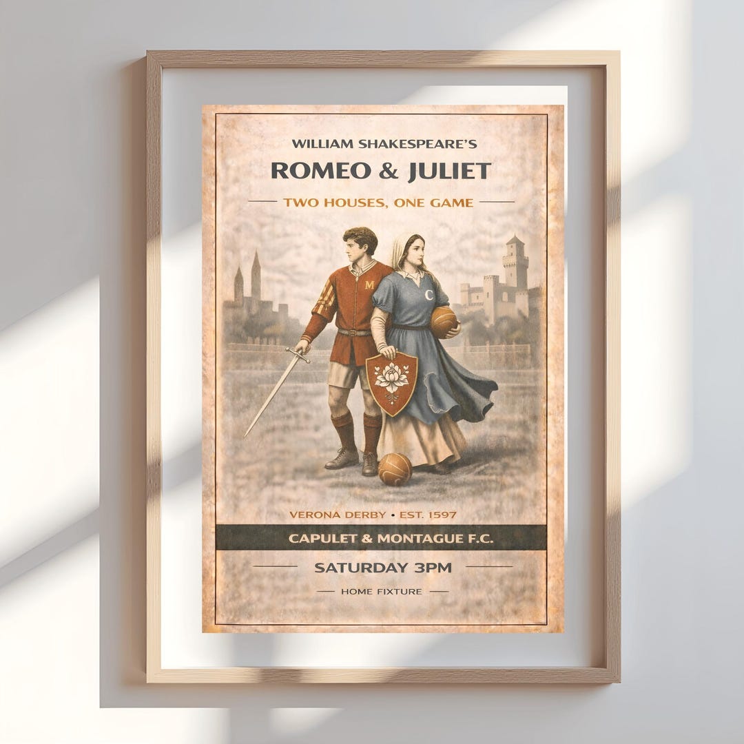Romeo and Juliet Retro Football Club, Soccer Poster, Man Cave ...