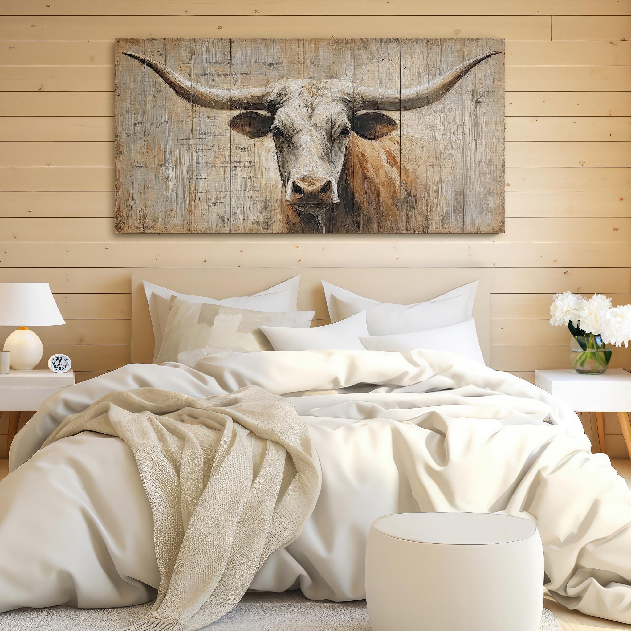 Longhorn Wall Art, Rustic Texas Bull Canvas, Farmhouse Western Decor - Etsy
