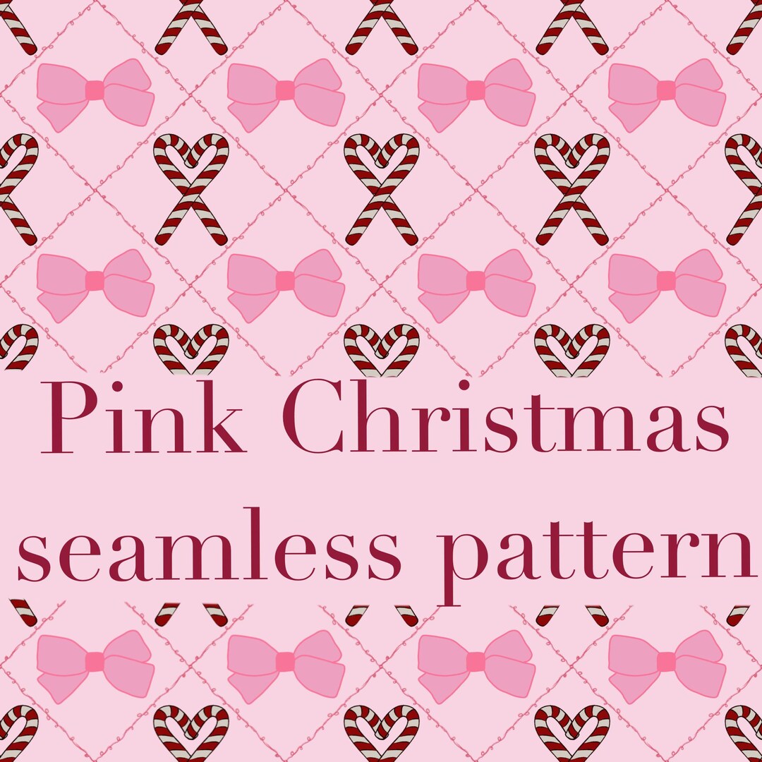 Pink Christmas Seamless Pattern – Candy Cane Heart & Bow Digital Paper ...