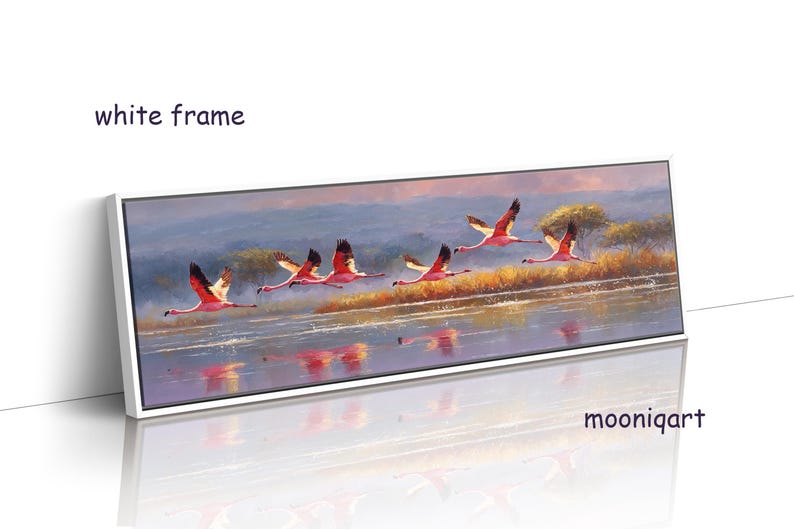 Flamingo Canvas Wall Art Print - Panoramic Birds in Flight Painting ...