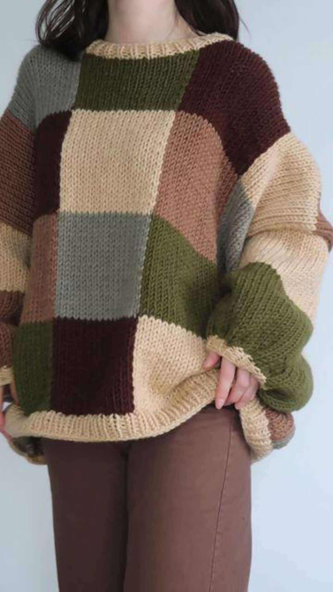 Oversized Fall Winter Color Block Knitwear - Etsy