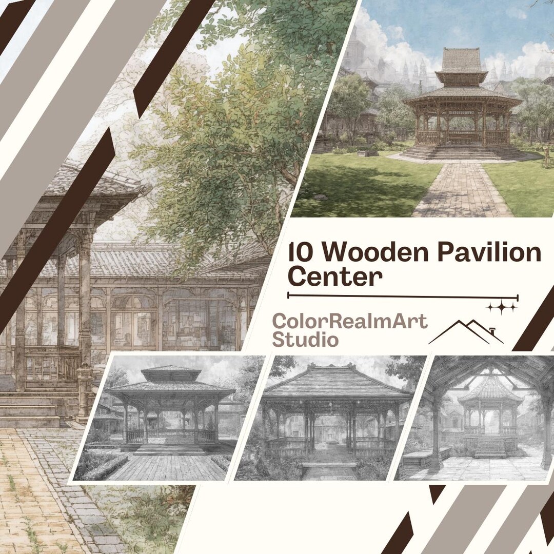 Zen Garden Pavilion Coloring Pages | 10 Architecture Line Art (digital ...
