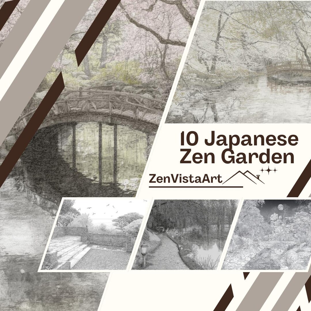10 Japanese Zen Garden Coloring Pages: Mindfulness Art Scenes (PDF) - Etsy