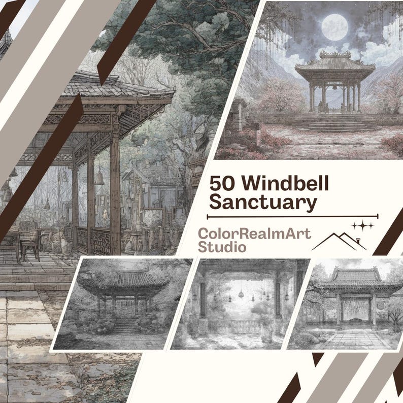 50 Windbell Sanctuary Coloring Pages Bundle | Calm Zen Garden With Wind ...
