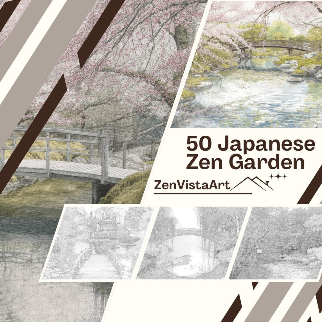 50 Japanese Zen Garden Coloring Pages: Mindfulness Art Scenes (PDF) - Etsy