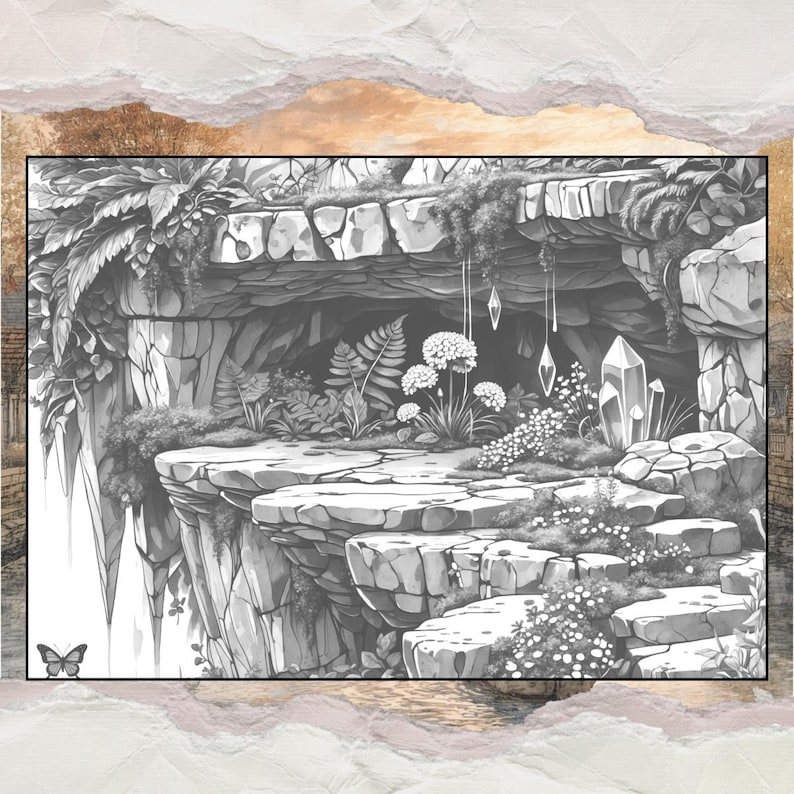 Cave Waterfall Coloring Pages | 25 Fantasy Nature Art (PDF Download) - Etsy