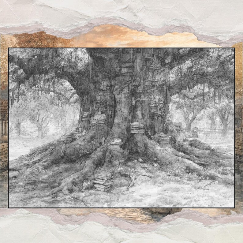 Old Tree Reading Corner Coloring Pages | 10 Garden Scenes (PDF Download ...
