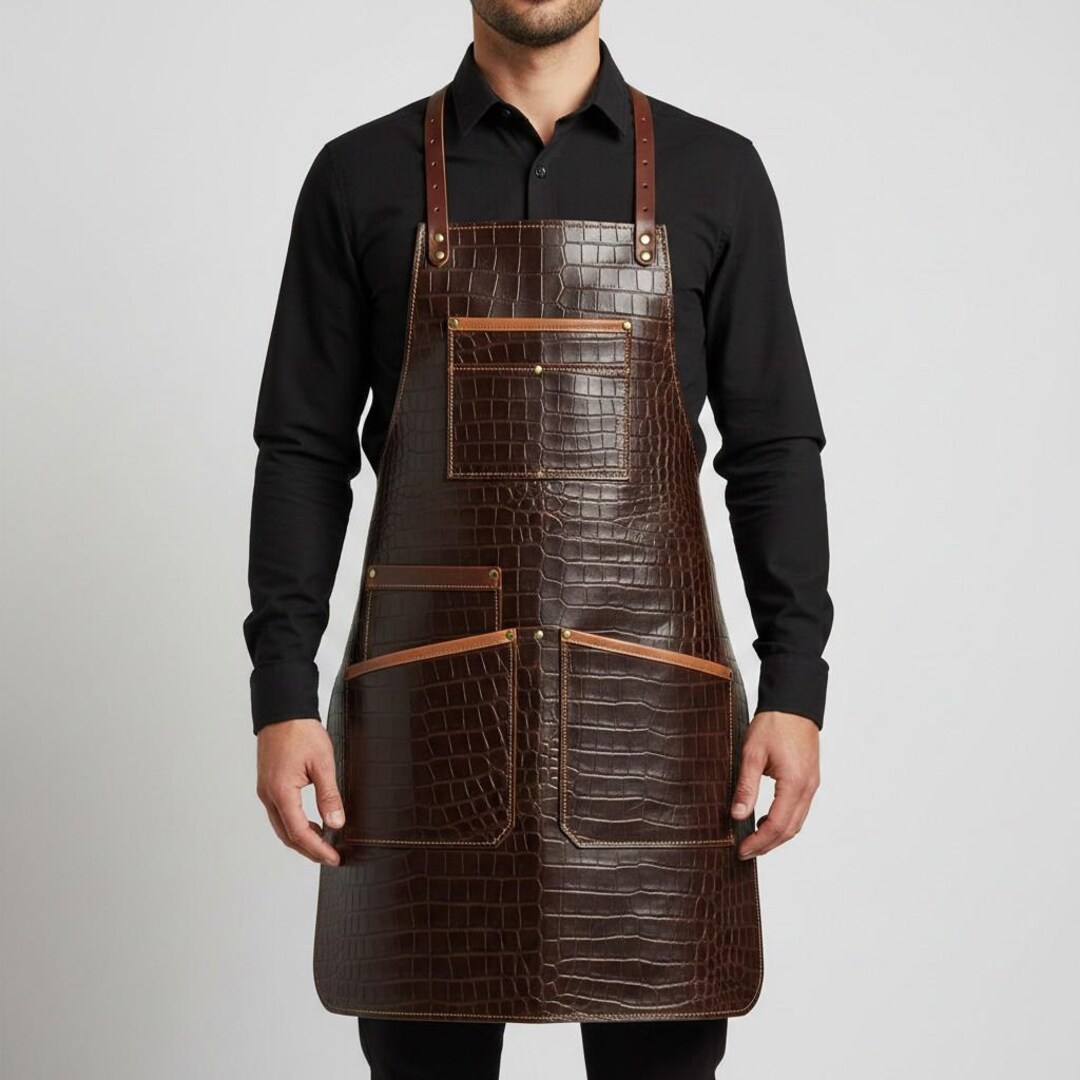 VIP Full Grain Leather Work Apron Professional Crocodile Emboss Design ...
