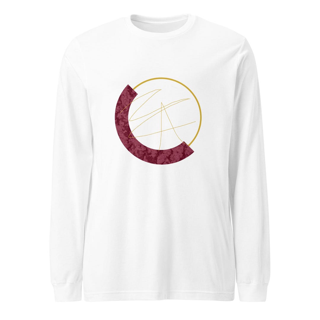 Minimal Burgundy and Gold Circle With Line Art Accents Long Sleeve Tee ...