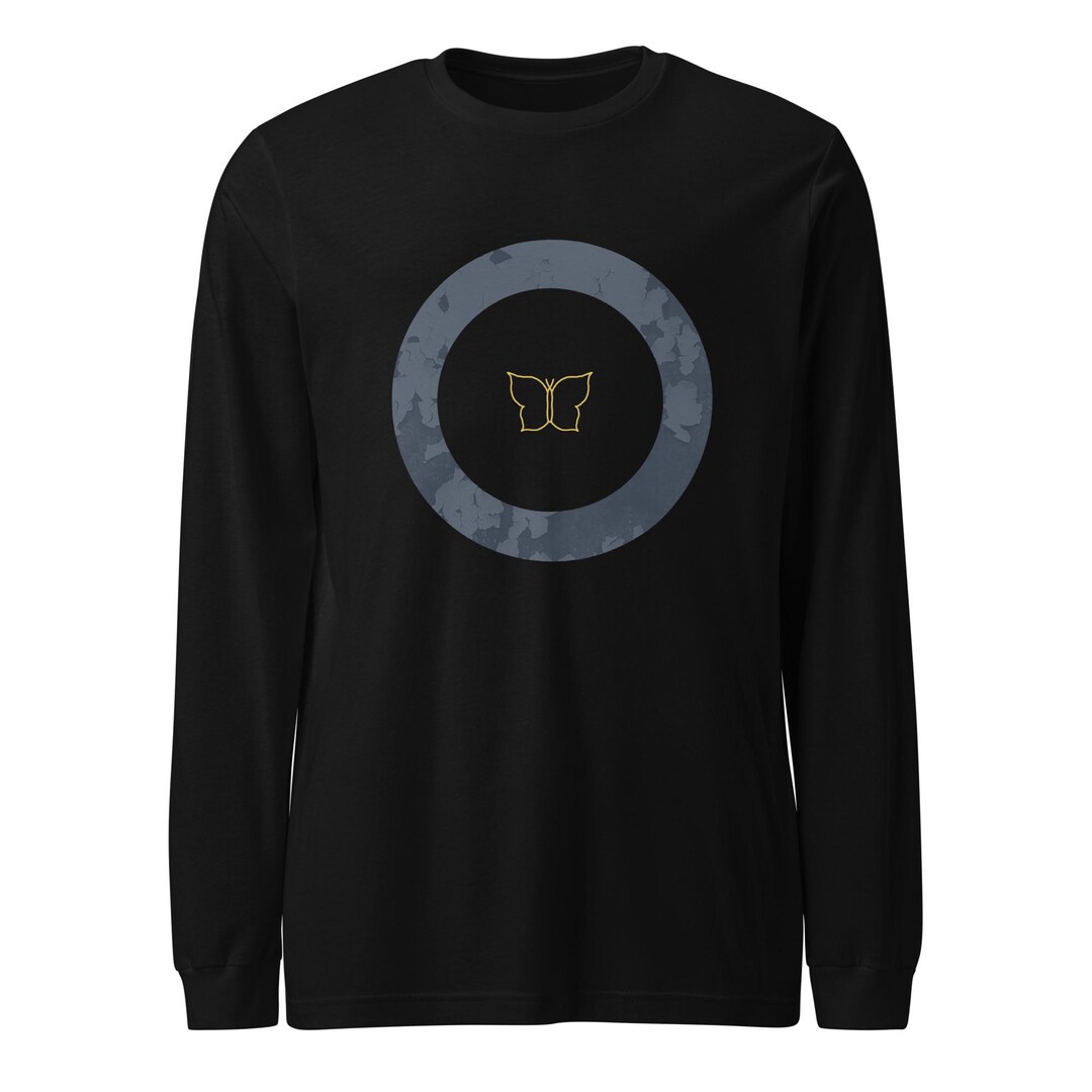Inky Midnight Circle Art With Butterfly Long Sleeve Tee - Etsy