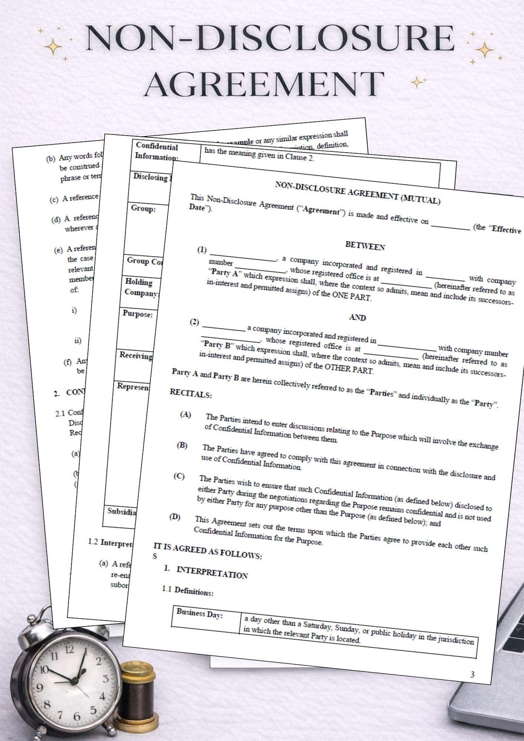 Editable Non-disclosure Agreement (mutual) NDA Template, Social Media ...