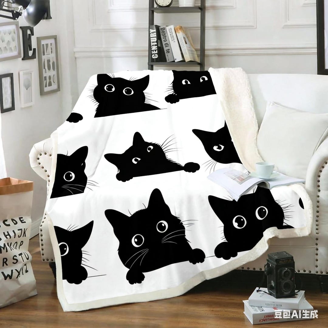 Black Cat Fuzzy Blanket for Kids Toddler Cute Pet Cats Fleece Throw ...