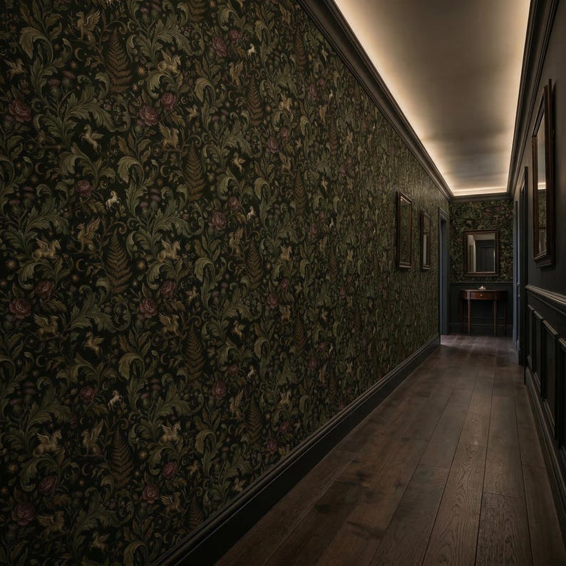 Dark Unicorn Gothic Wallpaper Removable Botanical Mural Peel and Stick ...