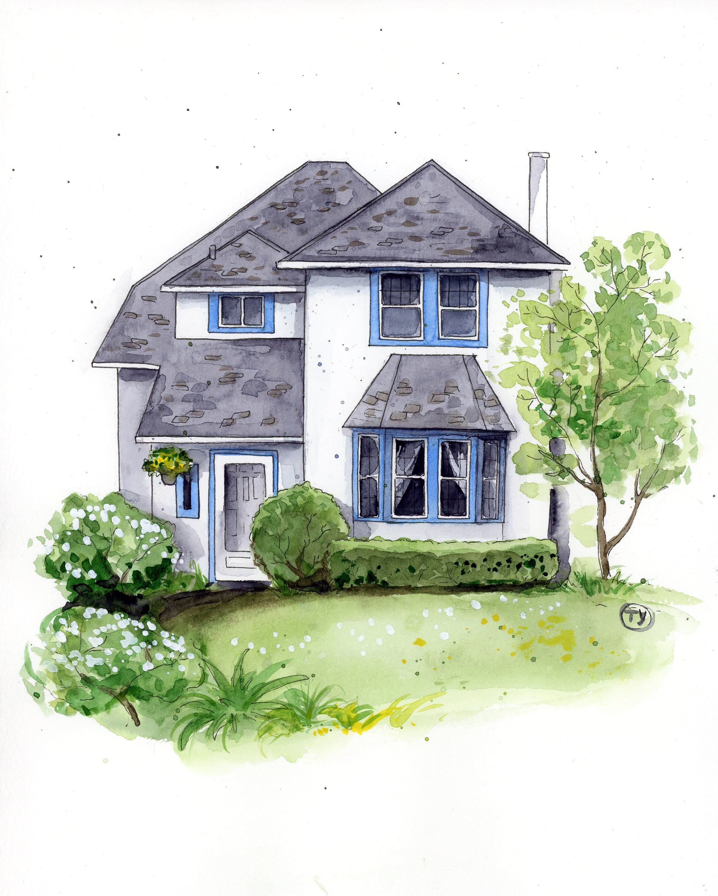 Custom House Portrait Illustration Watercolor Painting - Etsy