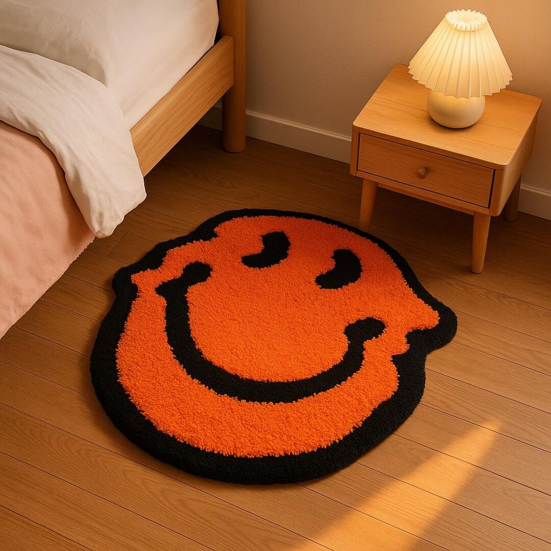 Orange Smiley Face Rug – Cheerful Home Decor, Playroom Style - Etsy