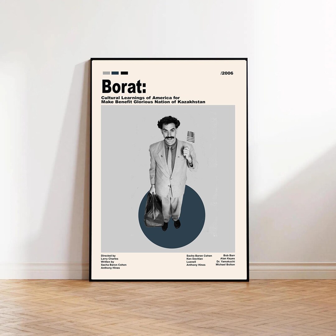 Borat, Film Poster, Minimalist Movie Poster, Mid Century Modern, Larry ...