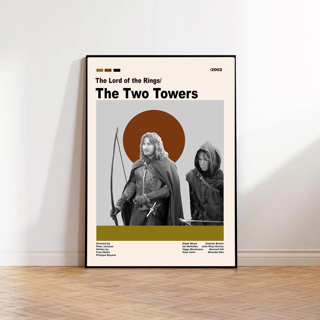 The Two Towers Movie Poster, the Lord of the Rings, Mid Century Modern ...