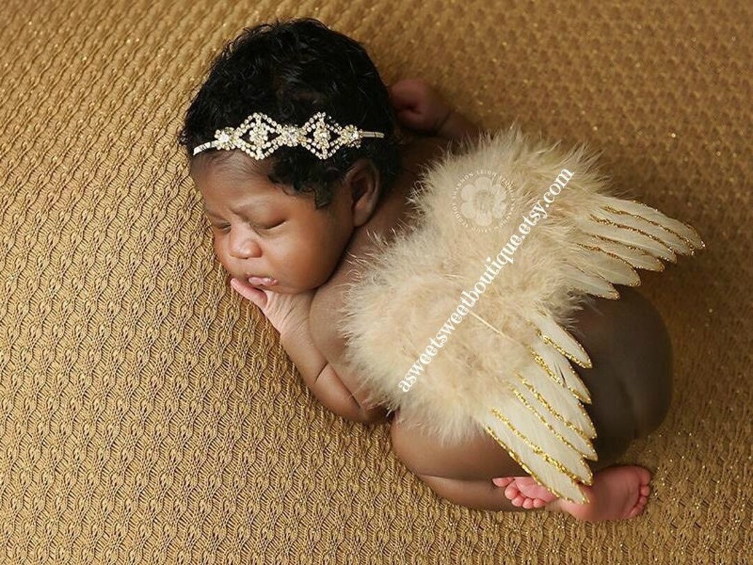 Gold Feather Angel Wings, Gold Newborn Headband, Baby Girl Photo Outfit ...